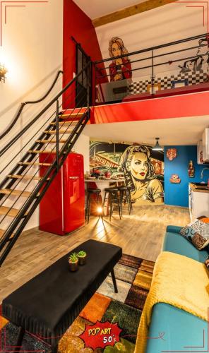 Loft "Pop Art 50's" - Cinema Retroprojecteur - Wifi Fibre - Borne Arcade 5000 Jeux - Realite Virtuel - Saint-Étienne