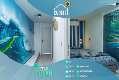 Capsule Ocean 2 Chambres- Billard - Jacuzzi - Netflix - Hôtel Ibis Valenciennes Centre