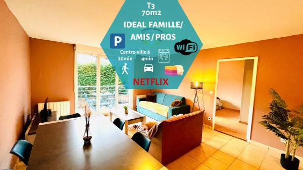 *Le Golden Blue* Magnifique T3 à 5min Du Centre Avec Parking Gratuit - Les Plans d'Hotonnes