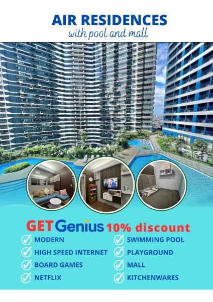 Apartment In Air Residences, Makati With Wifi, Netflix, Pool, Mall And More - Taguig