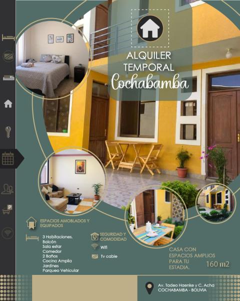 Alquiler Temporal Bonita Casa Jardín Cochabamba - Bolivia