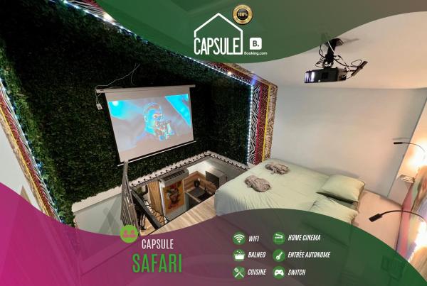 Capsule Safari - Jacuzzi - Nintendo Switch - Netflix & Home Cinéma - Pouf Géant - Filet Suspendu - Douai