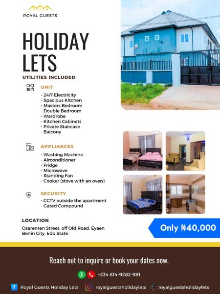 Royal Guests Holiday Lets - Amazing Quiet House Near Ramat Park - Benin City
