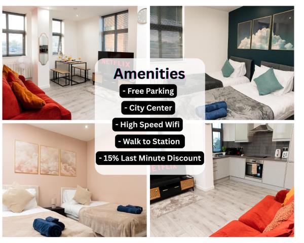 Stylish 2 Bed 2 Bath Apartment - Sleeps 5 - 3 Mins To St Margarets Station & Highcross - Free Parking - Leicester