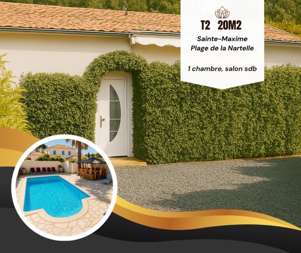 Mini Cocon De 20m2 Au Rêve D'azur Plage De La Nartelle Avec 1 Chambre Et Sdb, 1 Salon Avec Kitchenette, Terrasse, Piscine Partagée, Parking Et Bbq - Sainte-Maxime