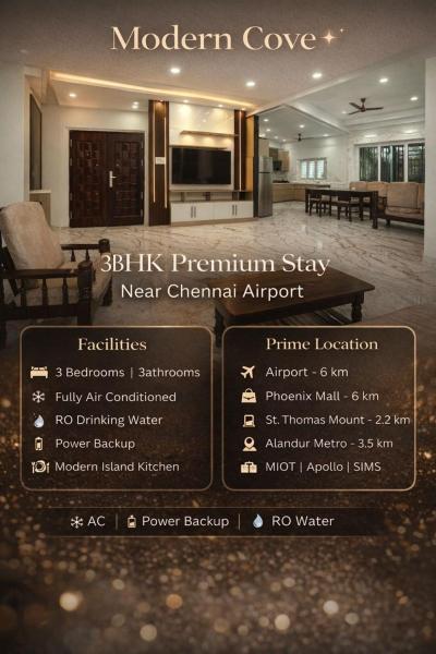 3br3bt 5km To Chennai Airport Modern Cove - Aéroport de Chennai (MAA)