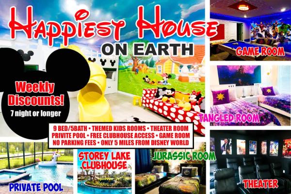 Happiest House On Earth Near Disney World 9 Bedroom, Pool, Theater, Gameroom, Mickey Bunk Room With Twisty Slide In Storey Lake - Kissimmee, FL
