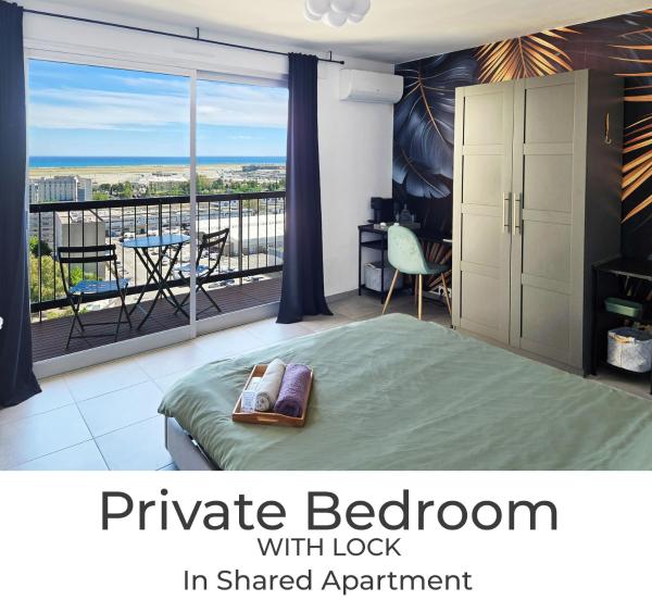 Private Sea View Rooms From Floor 16 In Shared Apartment - Ac - Walk To Airport - Cagnes-sur-Mer