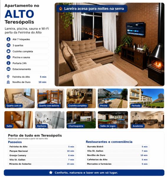 Apartamento Com Lareira A 5 Min Da Feirinha Do Alto - Piscina E Sauna - Teresópolis