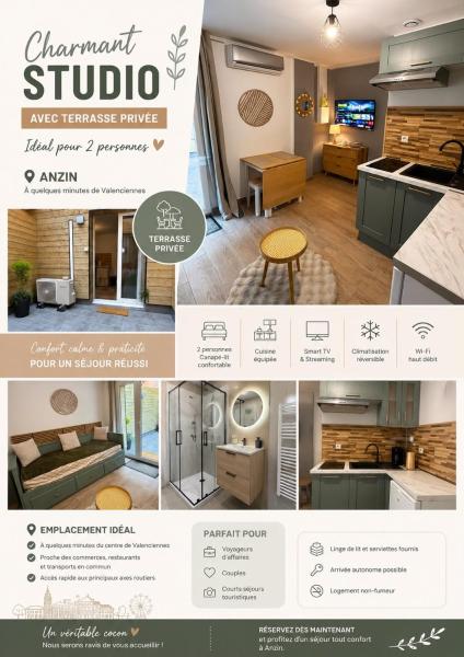 Charmant Studio 2 Personnes Terrasses Privé Anzin - France