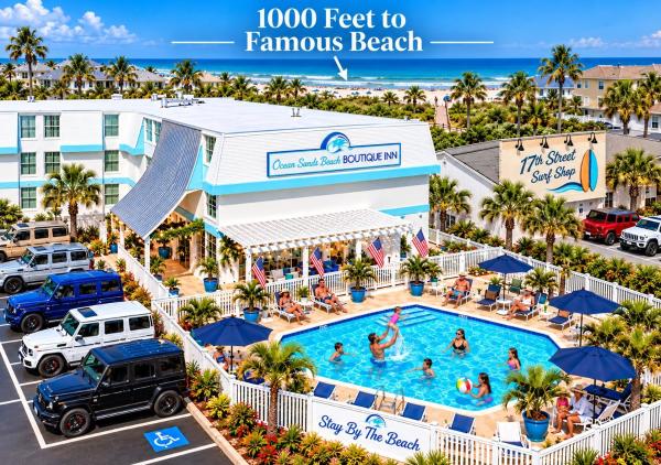 New 2026-ocean Sands Beach Boutique Inn-24hr Sauna And Salt-mineral Pool-free Beach Bikes And Famous Beach-fresh Baked Cookies-popcorn-in Room Bathrobes-sunscreen-65 Inch Tvsnetflix-bedside Candy-free Laundry- 4 Grand Black Beds-call & Save-1-252-aha-sand - Nags Head, NC