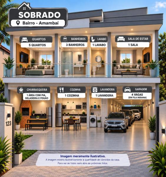 Sobrado - 5 Quartos - 4 Banheiros - 4 Vagas De Garagem - Campo Grande