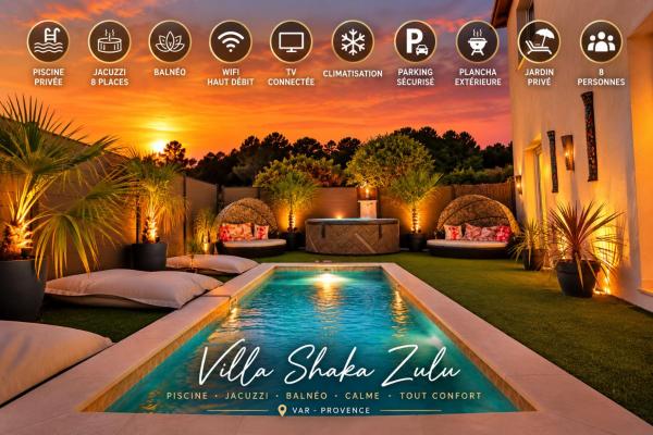 Villa Shaka Zulu - Piscine, Jacuzzi Et Balnéo - Parking Privé - 4 Chambres - 8 Personnes - Draguignan